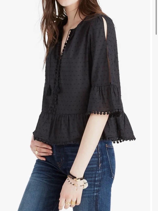 Madewell | Tops | Madewell Peekaboo Peplum Blouse Xs Black Swiss Dot ...